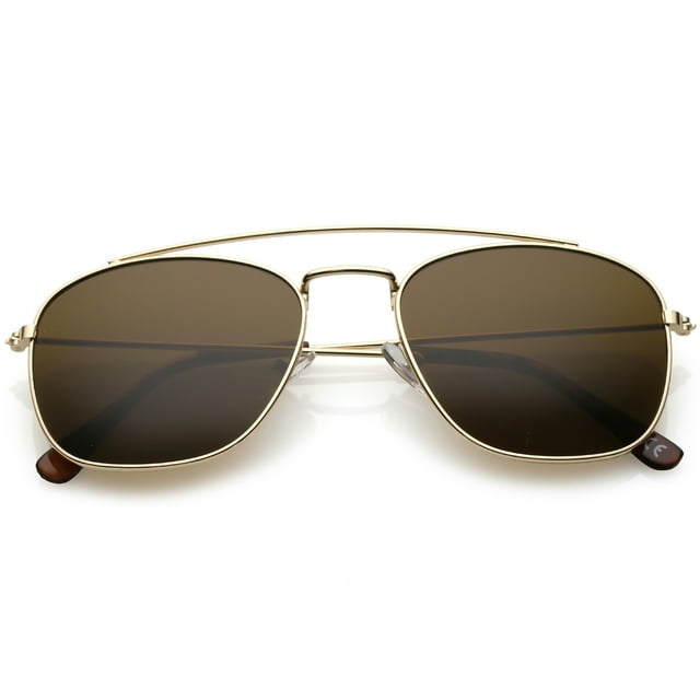 Classic Metal Square Lens Aviator Sunglasses Curved Crossbar 53mm (Gold ...