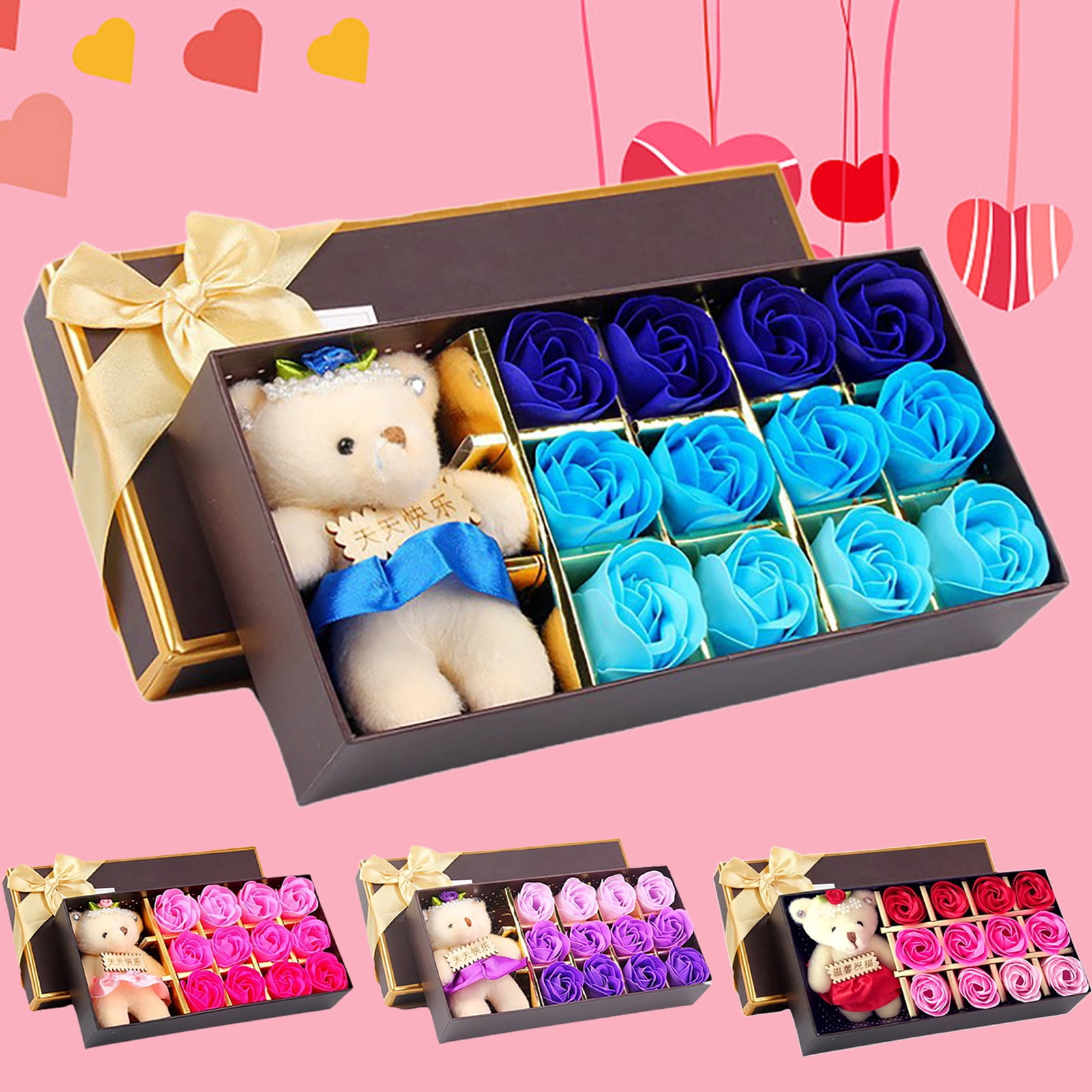 GROFRY 1 Box Gradient Soap Rose Flower with Bear Doll Decorative ...