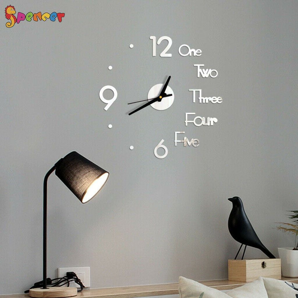 Spencer 3D Frameless Wall Clock Large Modern Mirror Wall Clock Mute ...