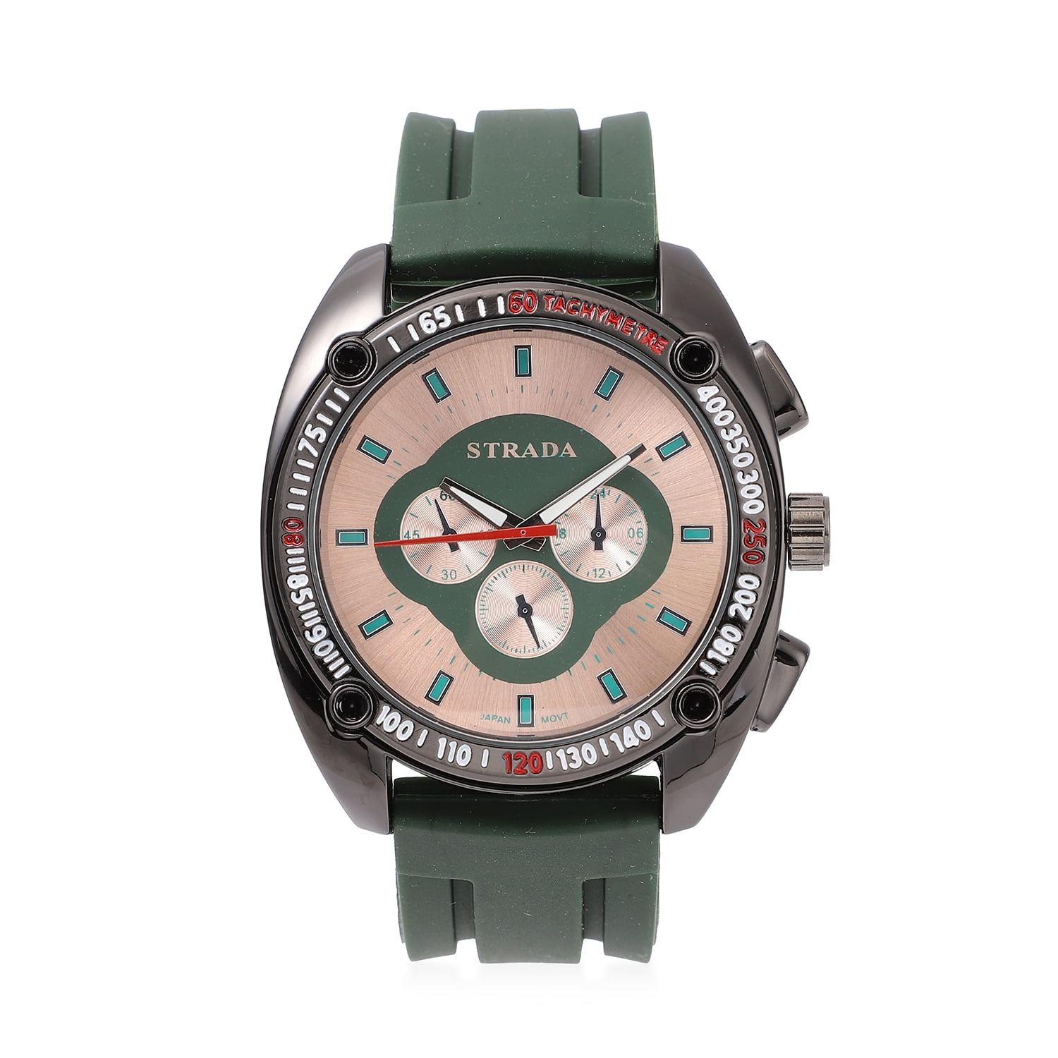 Shop LC Strada Japanese Movement Watch with Dark Green Silicone Strap ...