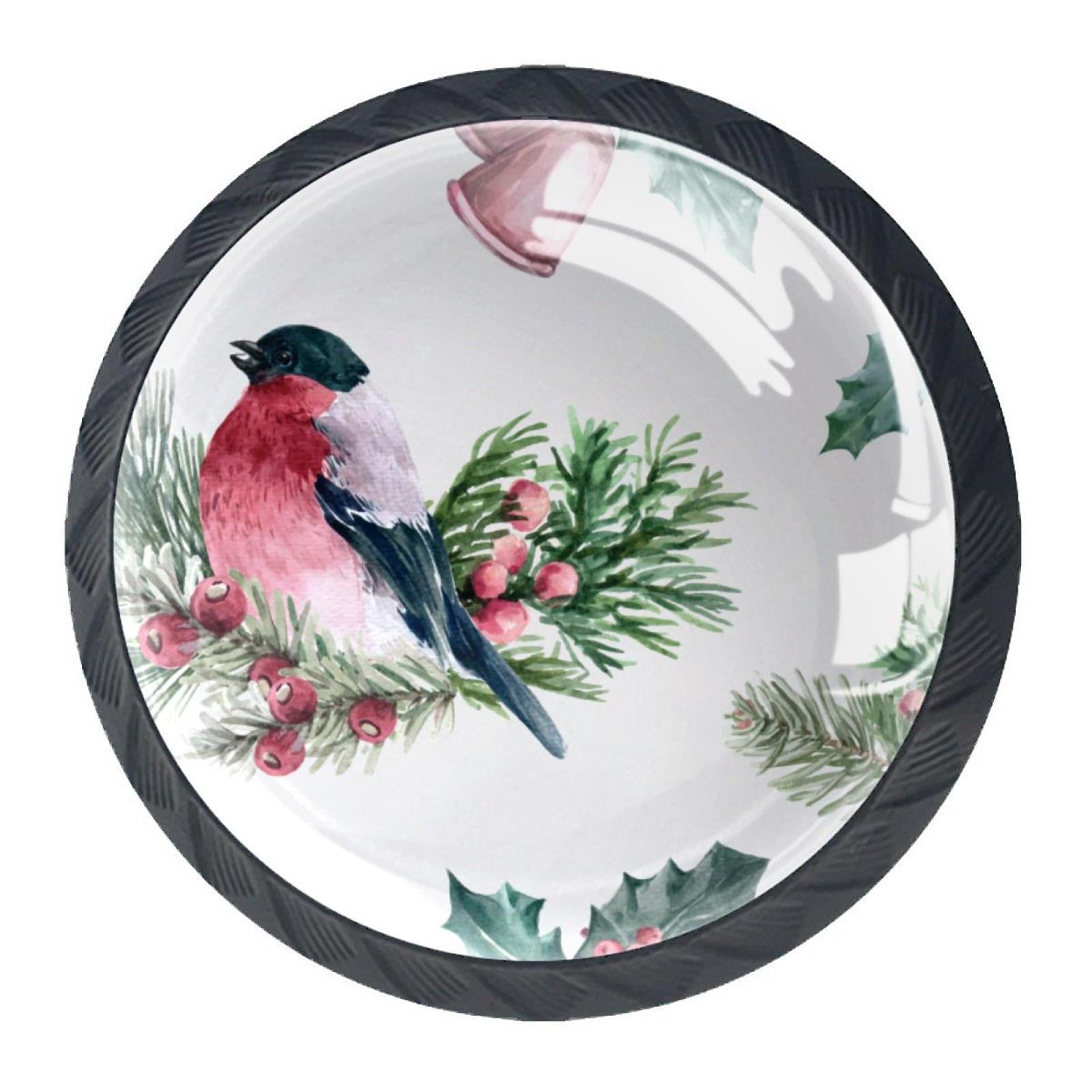 4 Pcs Winter Bloom with Bird Knobs for Kitchen Cabinet Cupboard Dresser ...