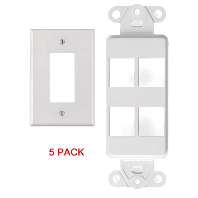 White 4 Port Decora Keystone Snap-in Jack Modular Wall Insert Cover ...