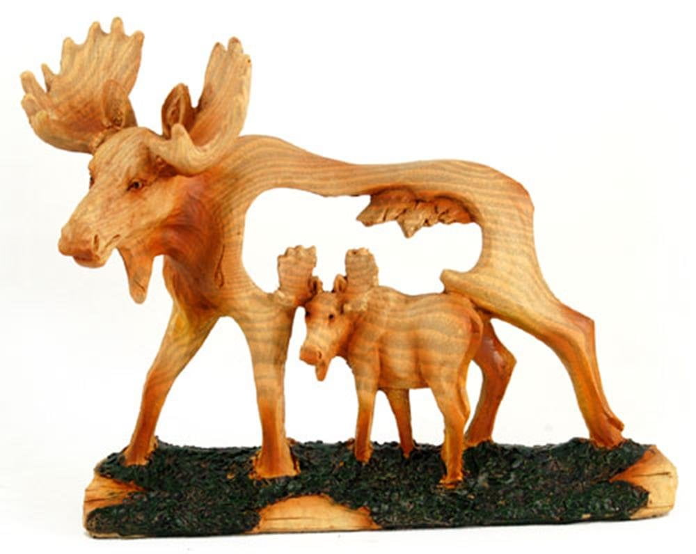 Small Moose Animal Carving Faux Wood Decorative Figurine, Brown ...