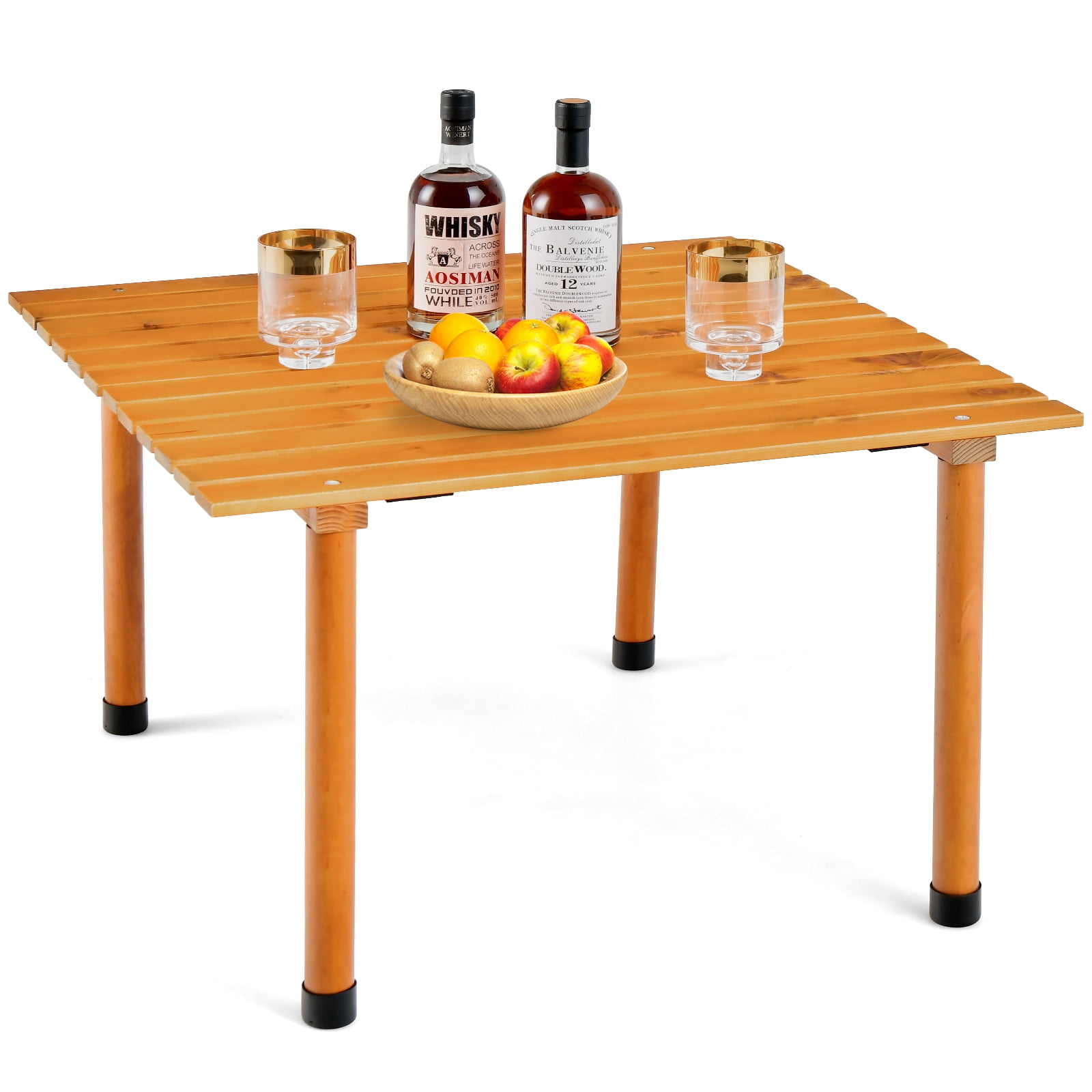 Topbuy Folding Picnic Table for 4-6 People Wooden Roll Up Travel ...