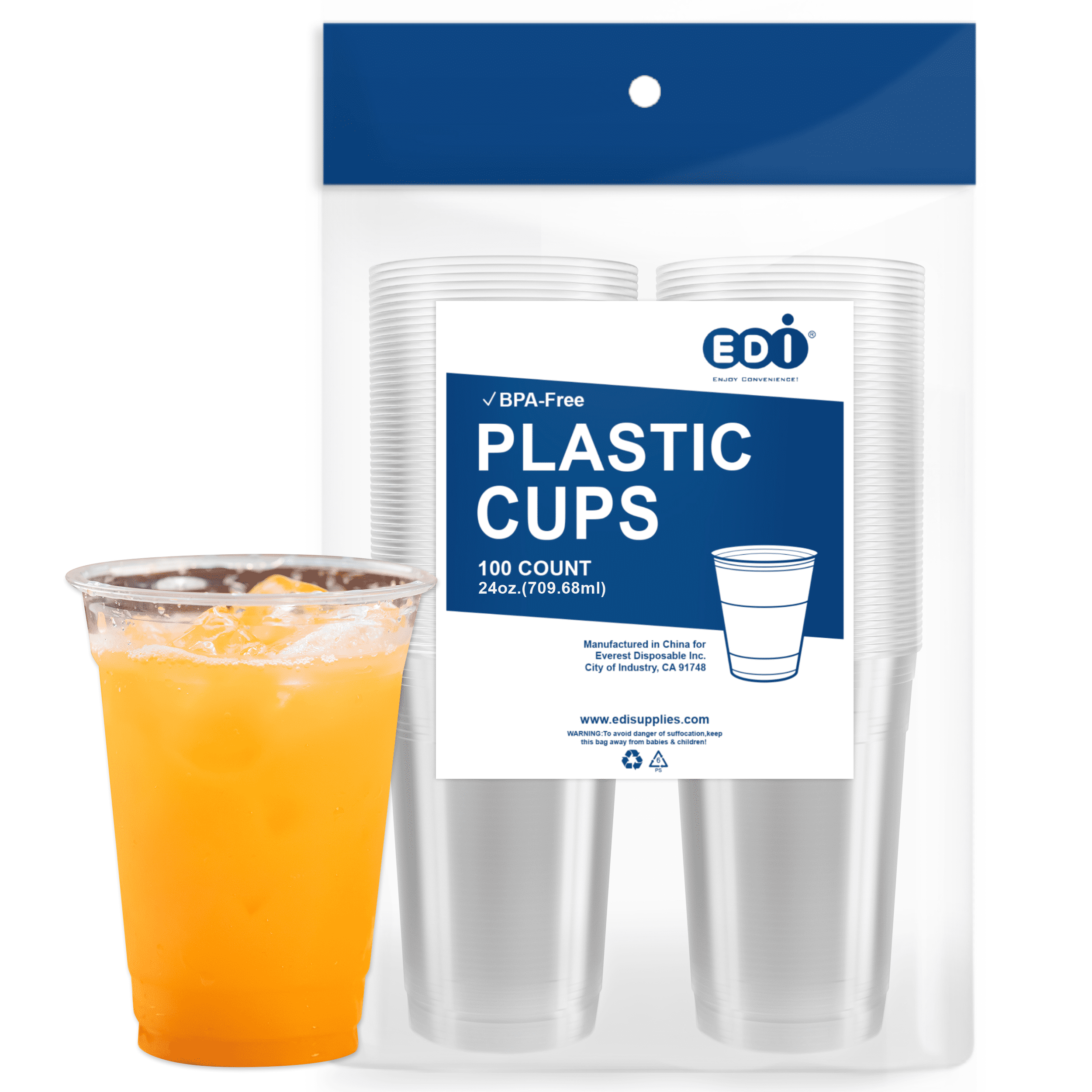 [24 oz - 100 Pack] EDI Crystal Clear Disposable PET Plastic Cups ...