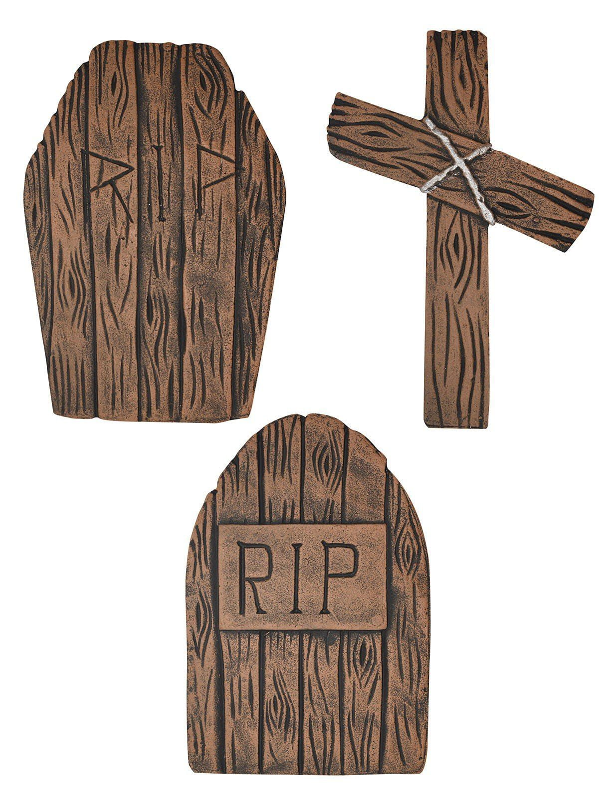 Set of 3 Wood Look R.I.P 2 Foot Tombstone - Walmart.com