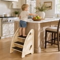 Adjustable Wooden 3-Step Stool for Kids Toddler Kitchen Helper Non-Slip ...