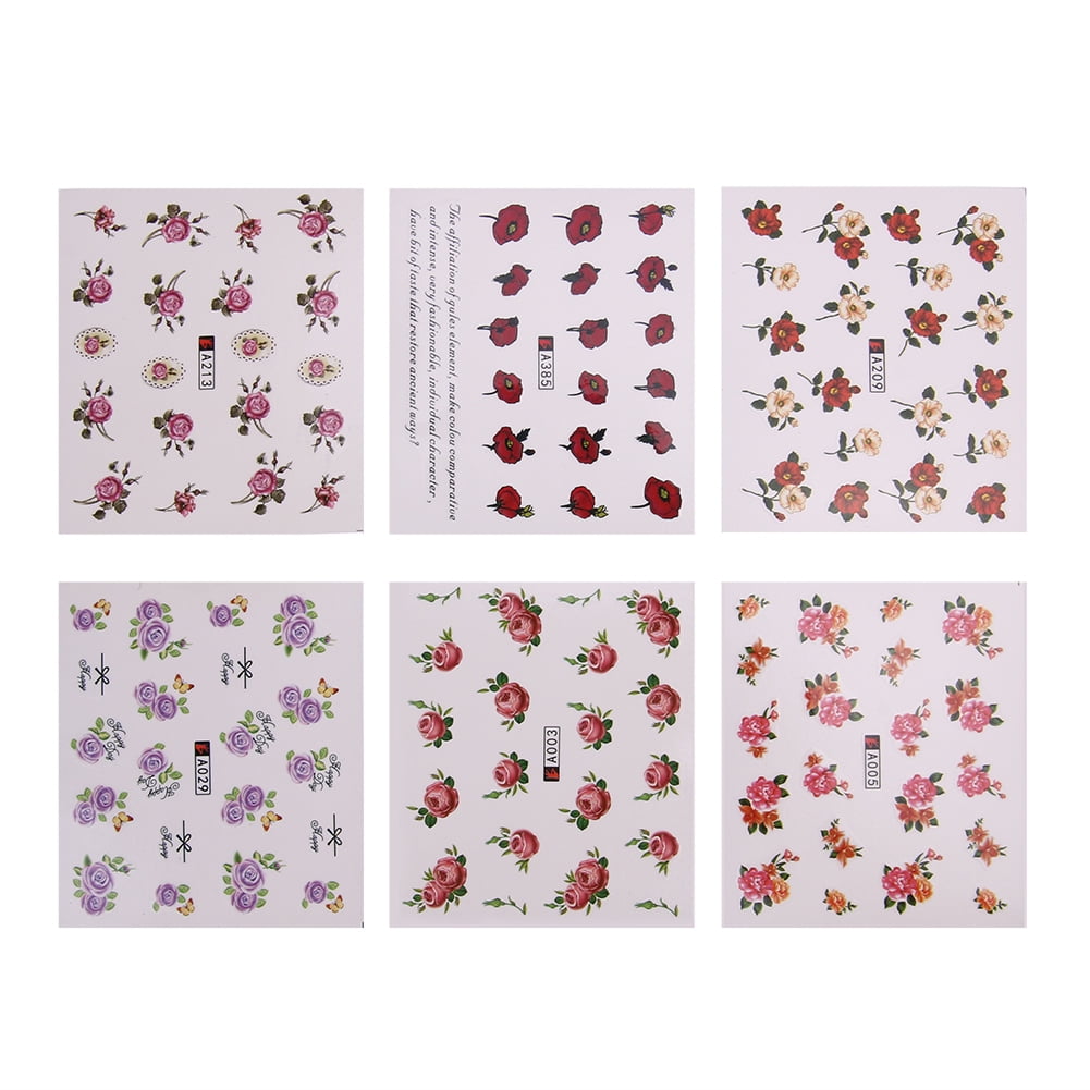 Yucurem 50pcs DIY Flower Decoration Temporary Manicure Tips Decal Nail ...