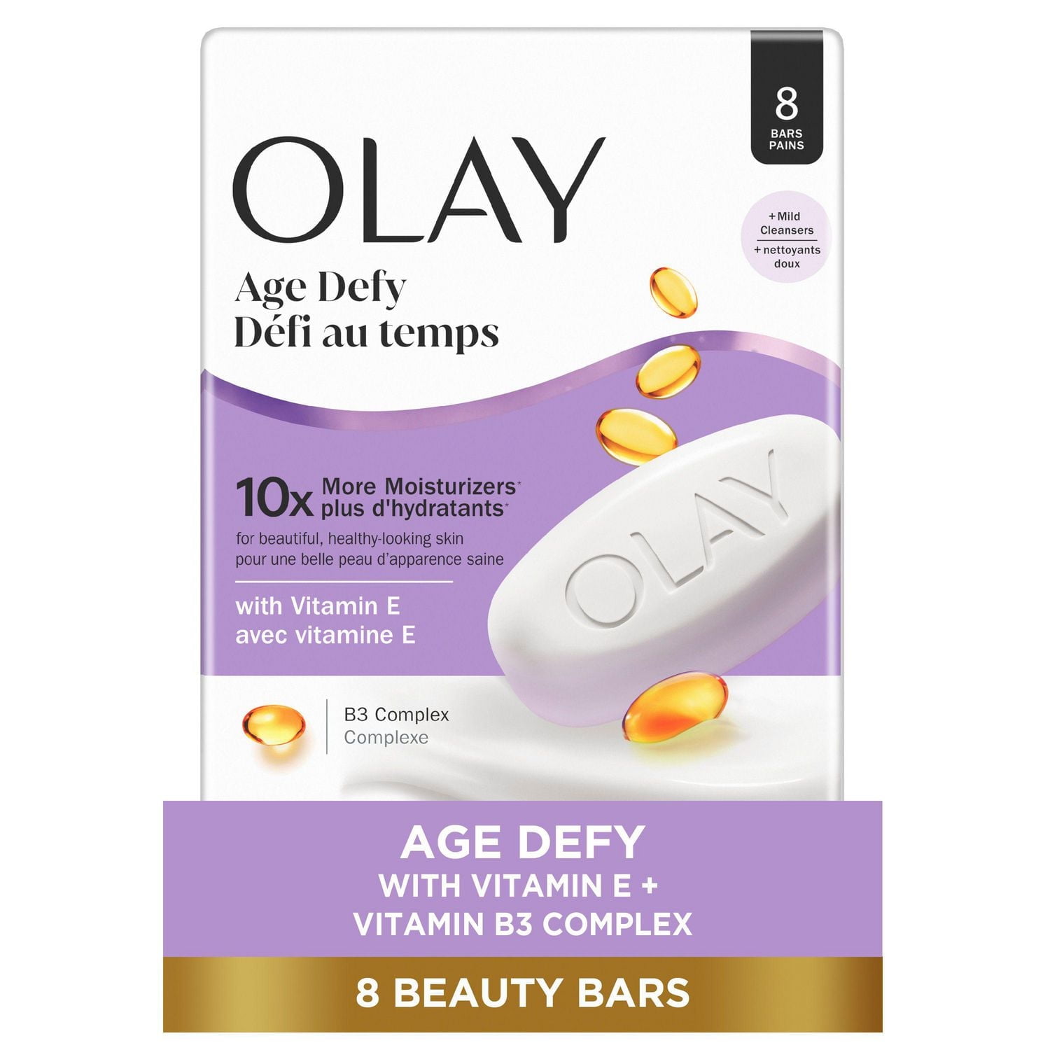 Pain de savon Olay Défi au temps avec complexe de vitamine B3 et de vitamine E, pains de beauté ...