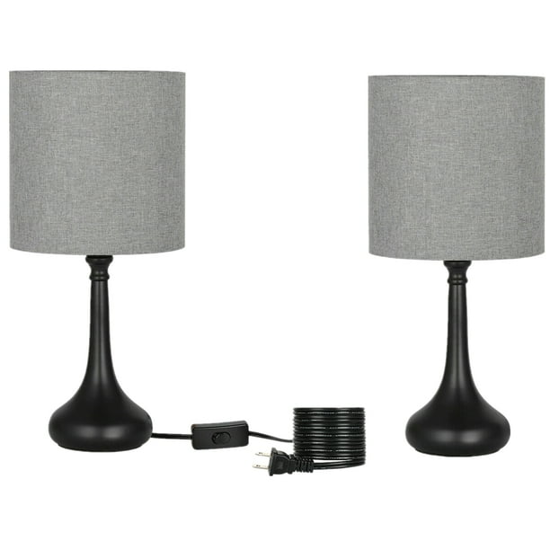 Set of 2 Modern Bedroom Nightstand Lamp with Black Base and Gray Fabric ...