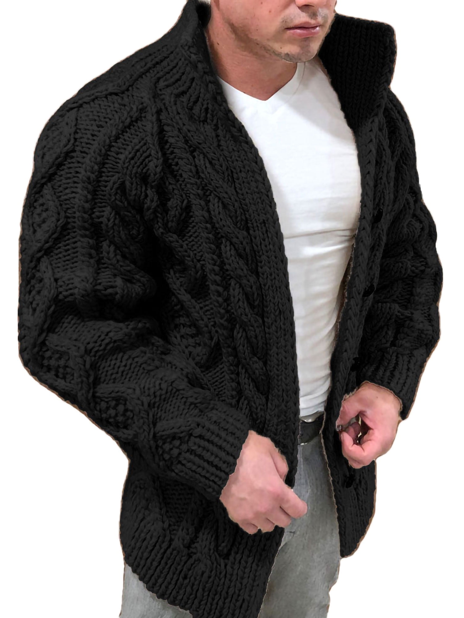 Frontwalk Men Regular Fit Solid Color Cardigan Sweater Chunky Casual ...