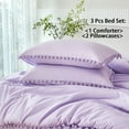 Rynghipy Full Size Light Purple Comforter Set For Girls With Pom Pom