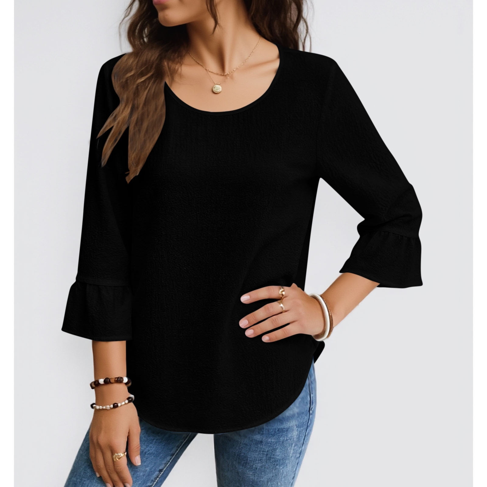 Click here for Hongqid Womens Tops 3/4 Length Sleeve Dressy Casua... prices