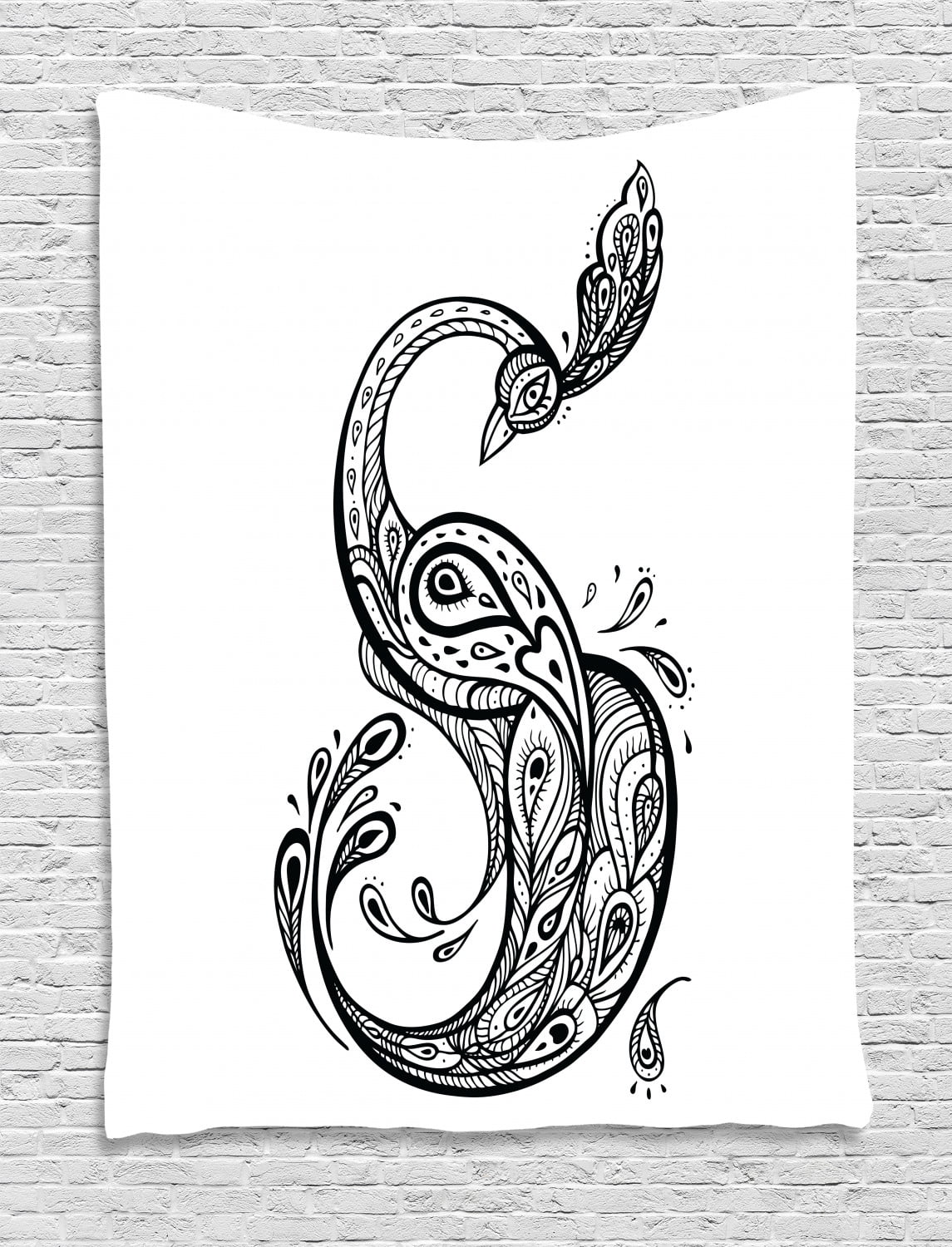 Ethnic Tapestry, Spiritual Curved Peacock with Sacred Leaves Culture ...
