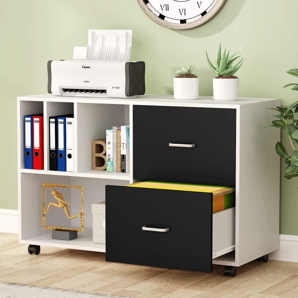 Tribesigns 2-Drawer Lateral File Cabinets Legal Size, Large Vintage Mobile Filing Cabinet ...