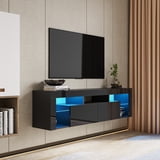 Floating TV Stand, HSUNNS Wall Mounted Shallow Floating Media Console ...