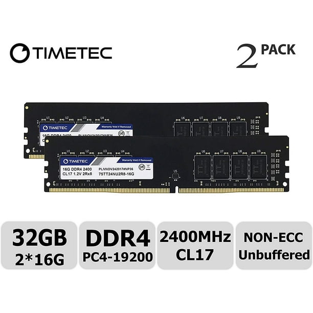 Timetec Hynix IC 32GB Kit (2x16GB) DDR4 2400 MHz PC4-19200 Non-ECC Unbuffered 1.2V CL16 2Rx8 ...