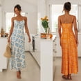 2026 New Women's Orange Floral Print Spaghetti Strap Tie-Front A-Line ...