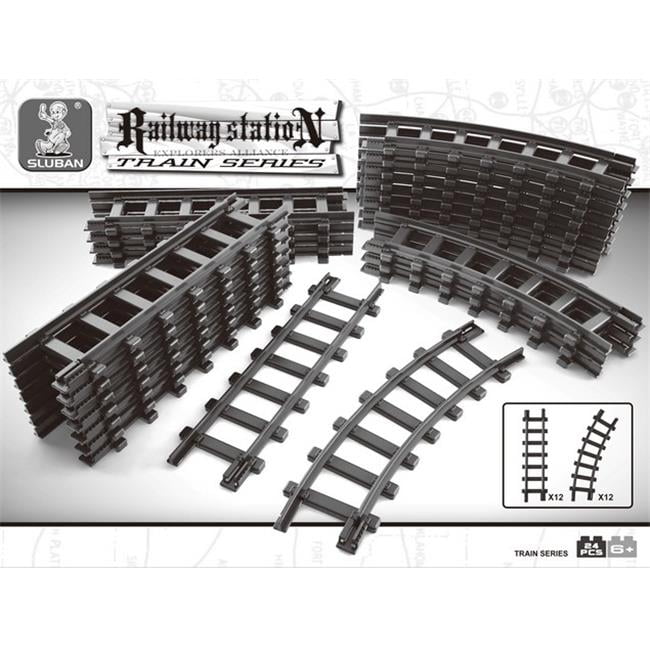 Sluban M38-B0358 12 Sections of Straight Plus 12 Curved Train Tracks ...
