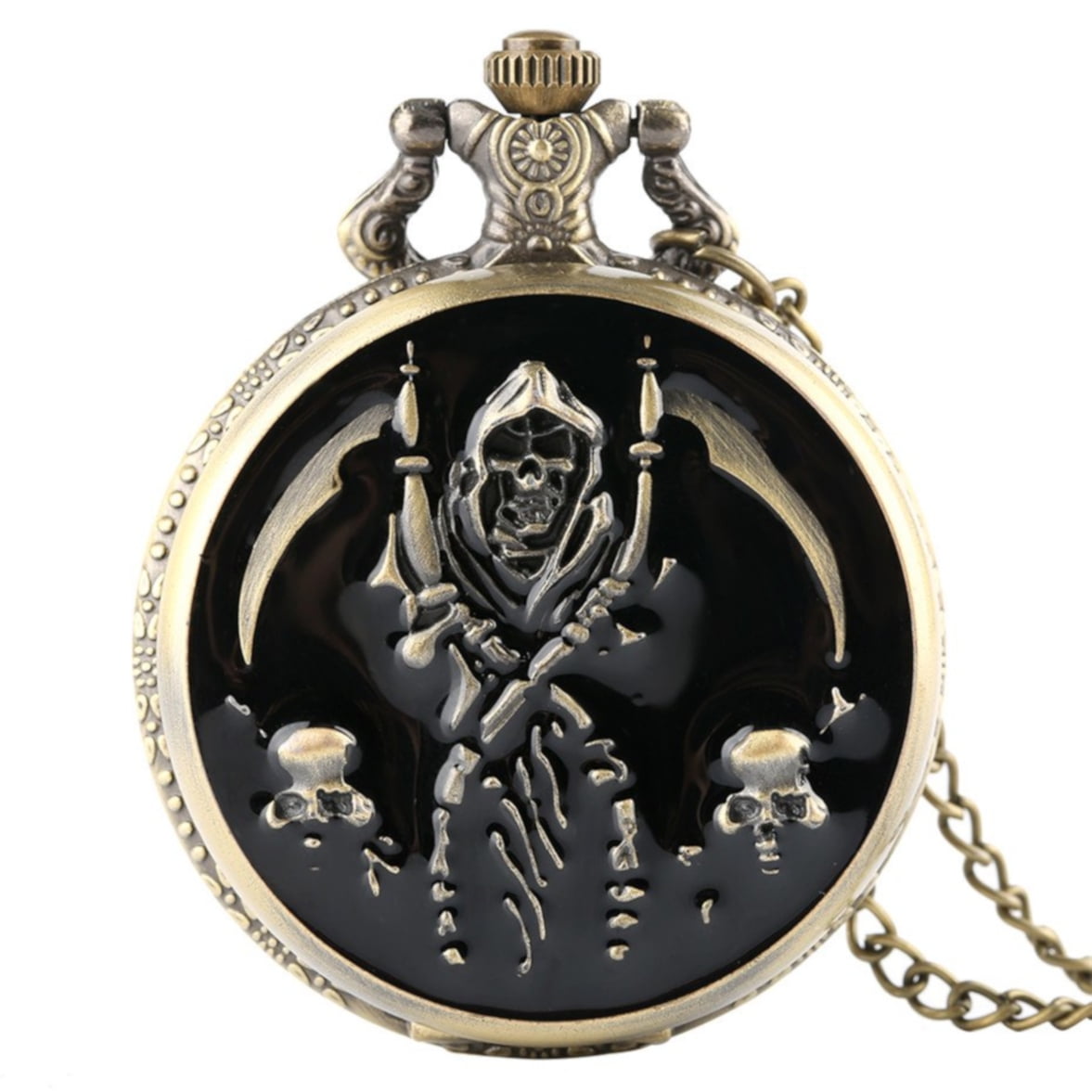 The Grim Reaper Mr. Death Skull Head Anti-Tarnish Black Bronze Pocket ...