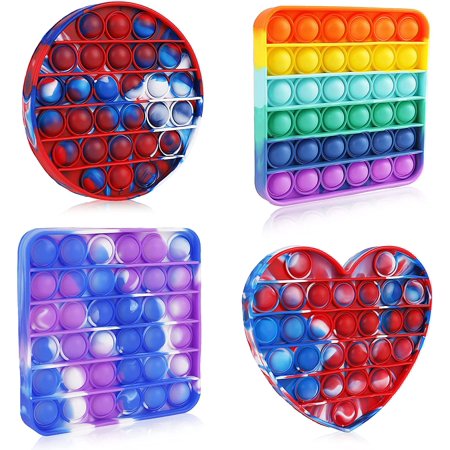 Push It Pop Bubble Fidget Toy 4 Pack Rainbow Square Unicorn Dino ...