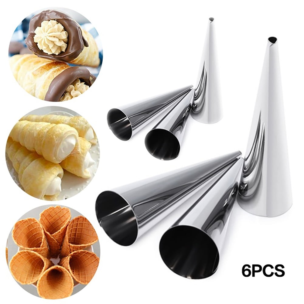 Hariumiu Kitchen 6 Pcs Non-Stick Cream Horn Cones Tubes Stainless Steel Screw Croissant Pastry ...