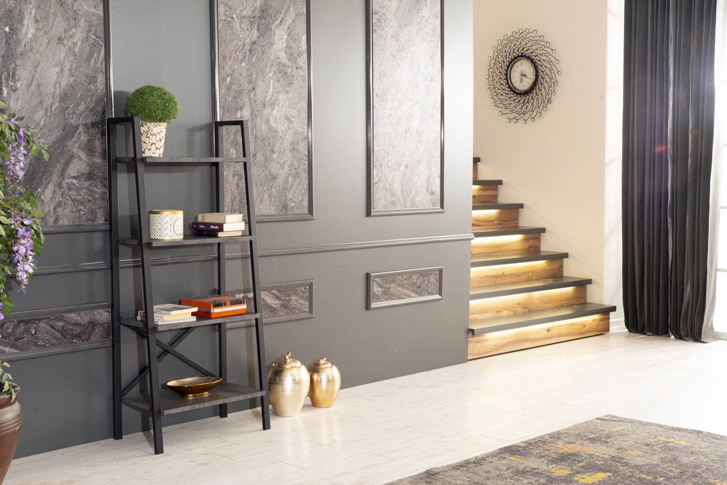 Leona 5 Tier Modern Ladder Bookshelf, Metal Frame Bookshelf for Small ...