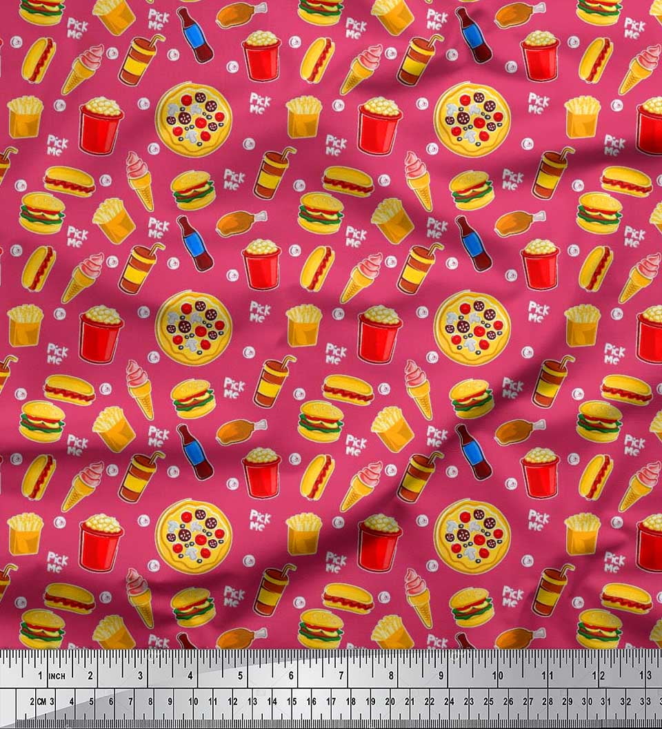Soimoi Cotton Duck Fabric Cold Drink,Pizza & Burger Food Print Fabric ...