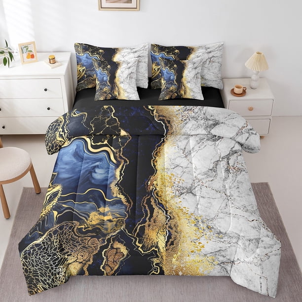 YST Abstract Marble King Bedding Set 7 Piece Watercolor Marbling Bed In ...