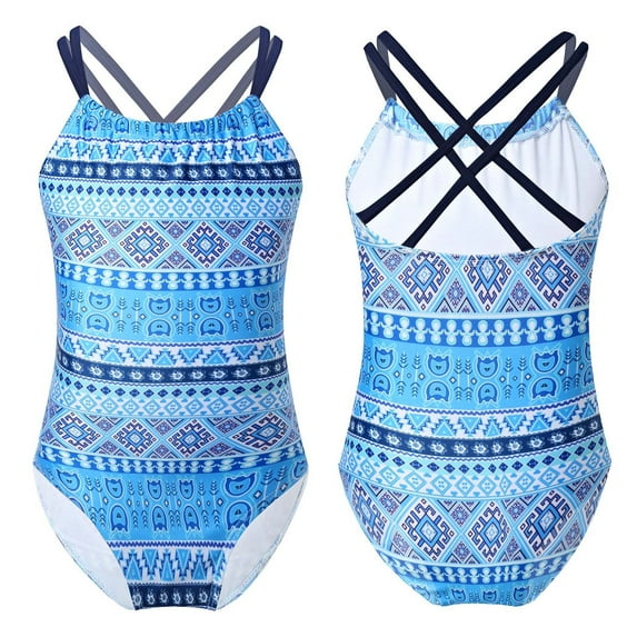 MSemis Kids One Piece Swimsuit Girls Criss Cross Back Bathing Suit ...