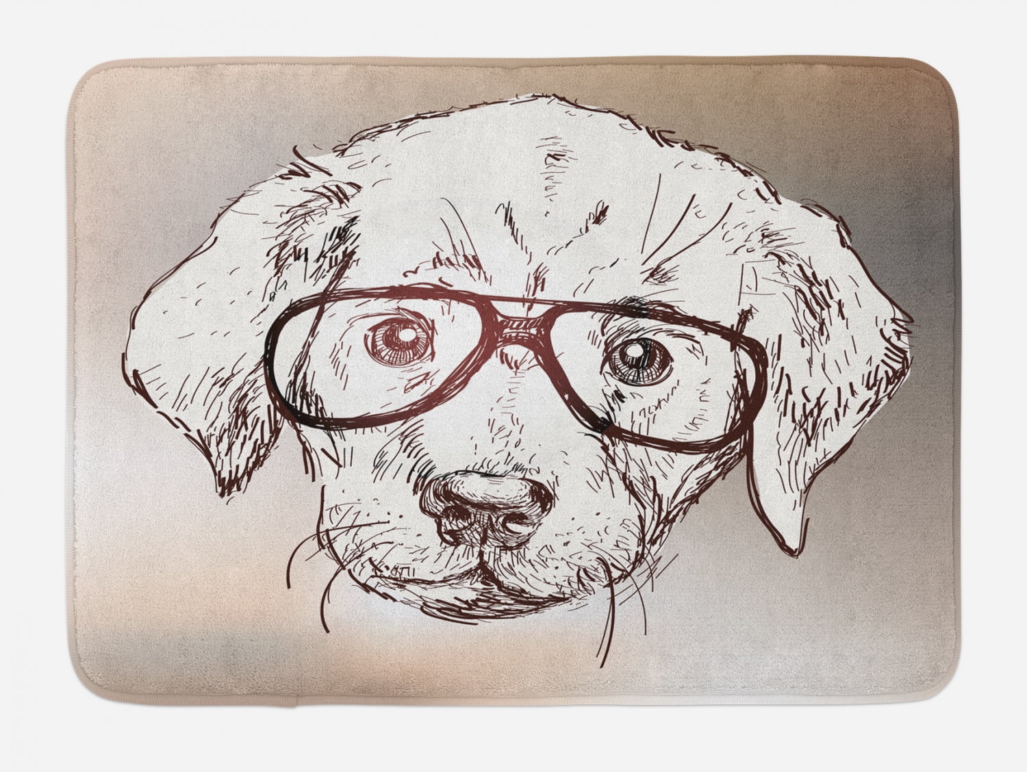Modern Bath Mat, Cute Hipster Puppy with Glasses Smart Dog Nerd Animal ...