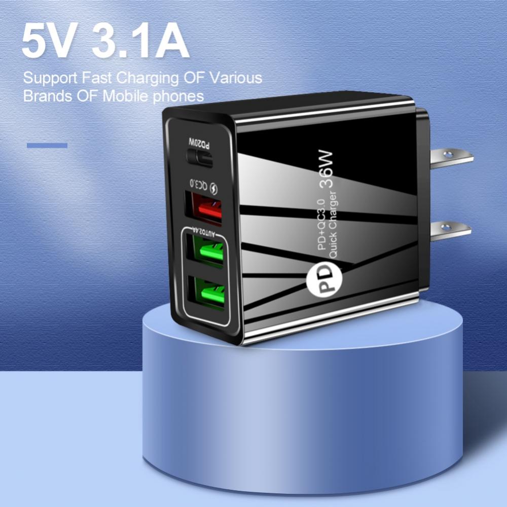 USB Wall Charger Block,36W 4-Port Charging Block,QC 3.0 Fast USB Wall ...