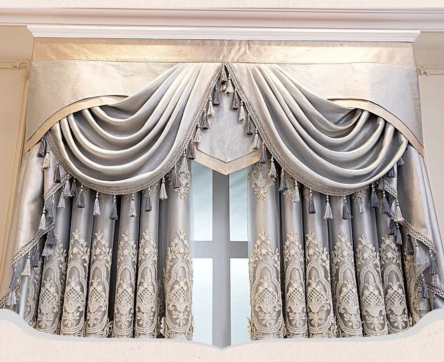 European Palace Luxury Curtains for Living Room Valance Grey Curtains ...