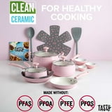 Tasty Clean Ceramic 16 Piece Non-Stick Aluminum Cookware Set, Pink ...