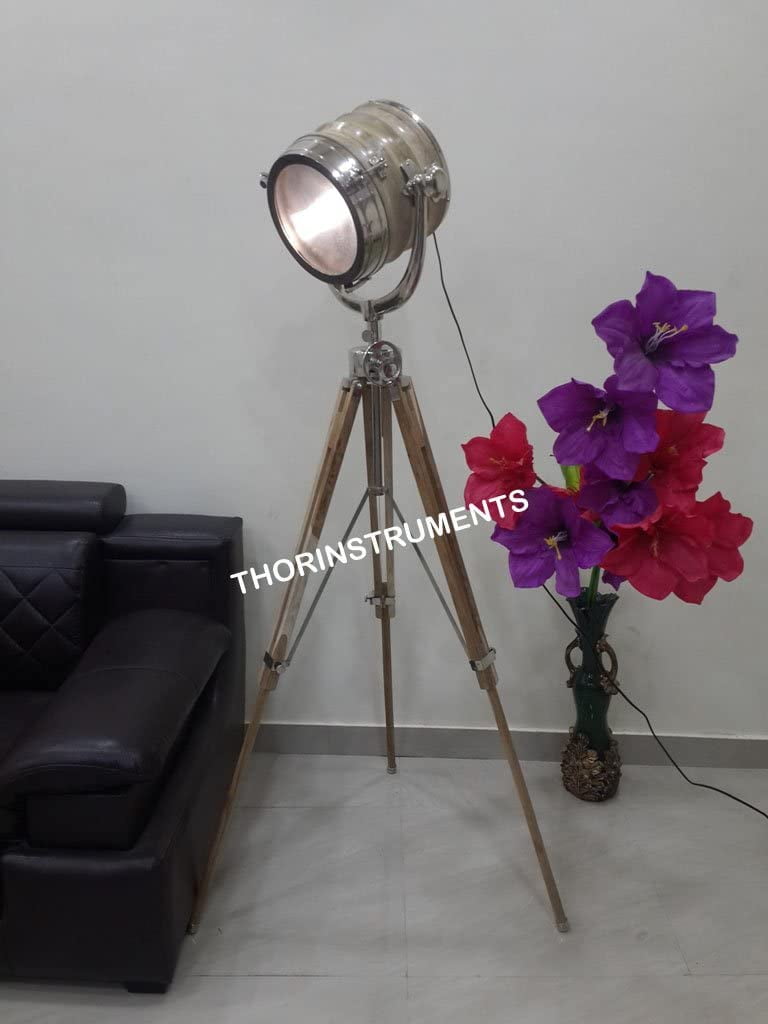 Hollywood Vintage Natural Wooden Chrome Nautical Floor Lamp Spot Light ...