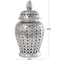 DecMode 10" x 18" Silver Ceramic Decorative Jars with Geometric Cutout ...