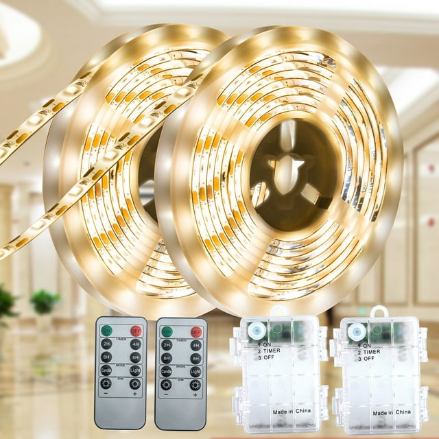 JUNWEN Battery Led Strip Lights With Remote Control, 2*2M Warm Led ...