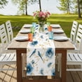 Blue Golden Floral Burlap Cotton Table Runner 13x90 Inches Long, Birds ...