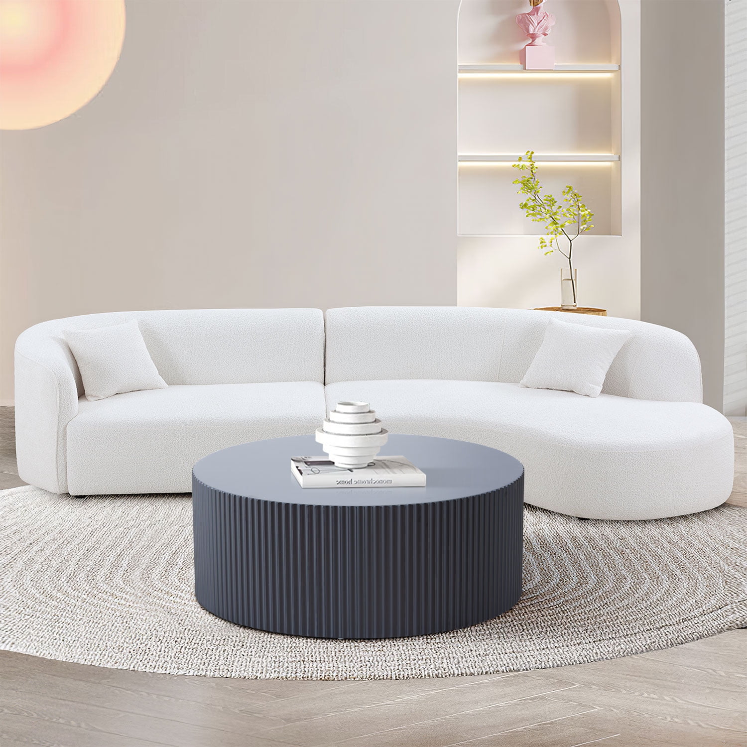 35.43 inch Round Coffee Table, Contemporary Cocktail Table with ...