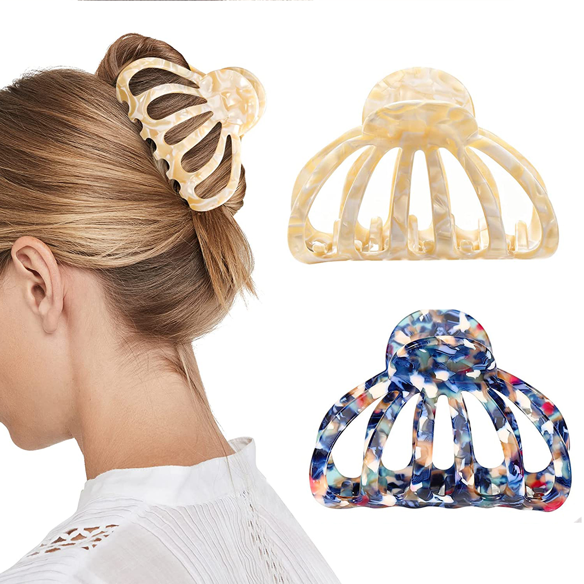 2PCS Hair Clips,Bohemian Tortoise Shell Hair Claw Clips Strong Hold Big ...