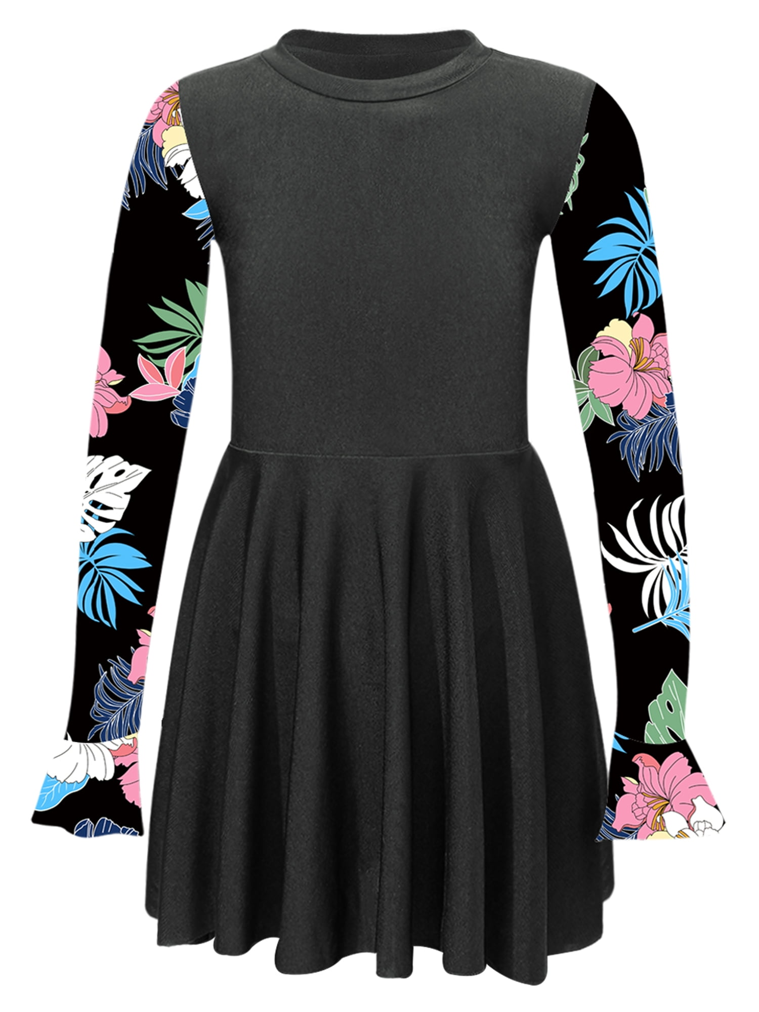 renvena Kids Girls Floral Long Sleeve Modest Swim Dress Beach Rashguard ...