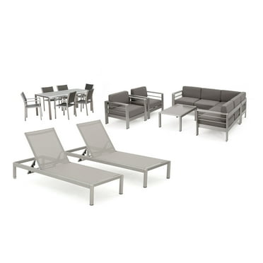 Gannon Outdoor 16 Piece Aluminum Estate Collection with Fire Pit and ...