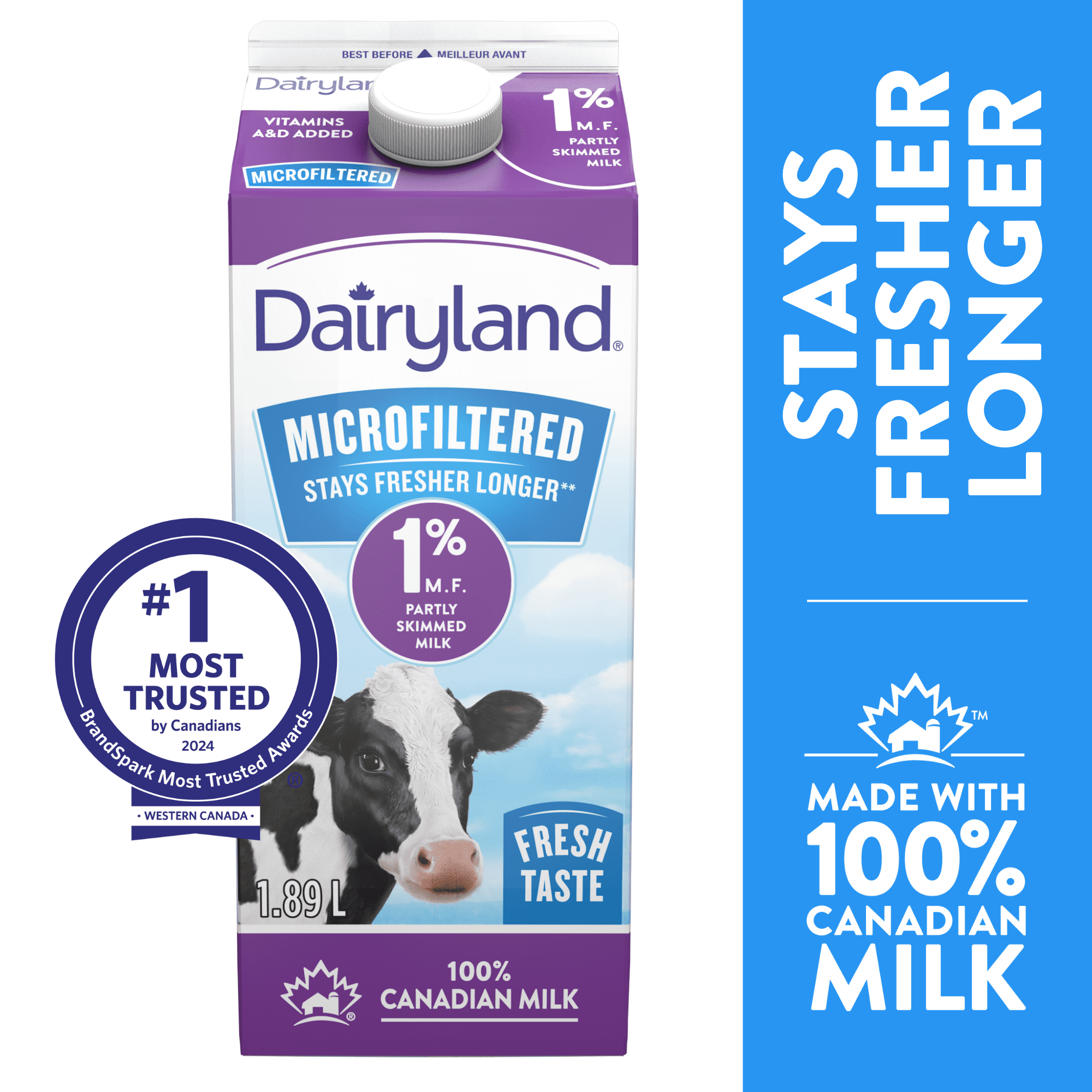 Dairyland Microfiltered 1% Partly Skimmed Milk, 1.89L - Walmart.ca