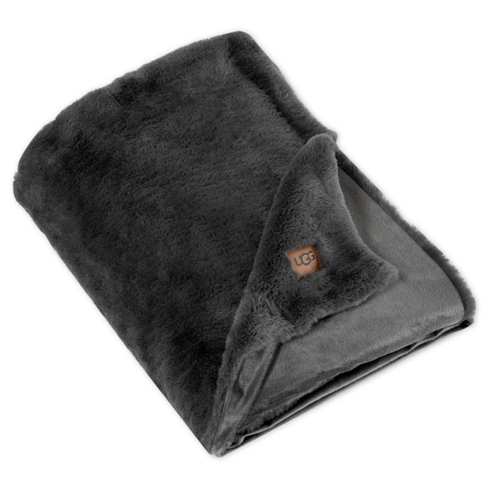Ugg Keily Faux Fur Throw Blanket In Charcoal
