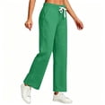 AHTJRT Cotton Linen Pants for Women Elastic High Waist Drawstrings Wide ...