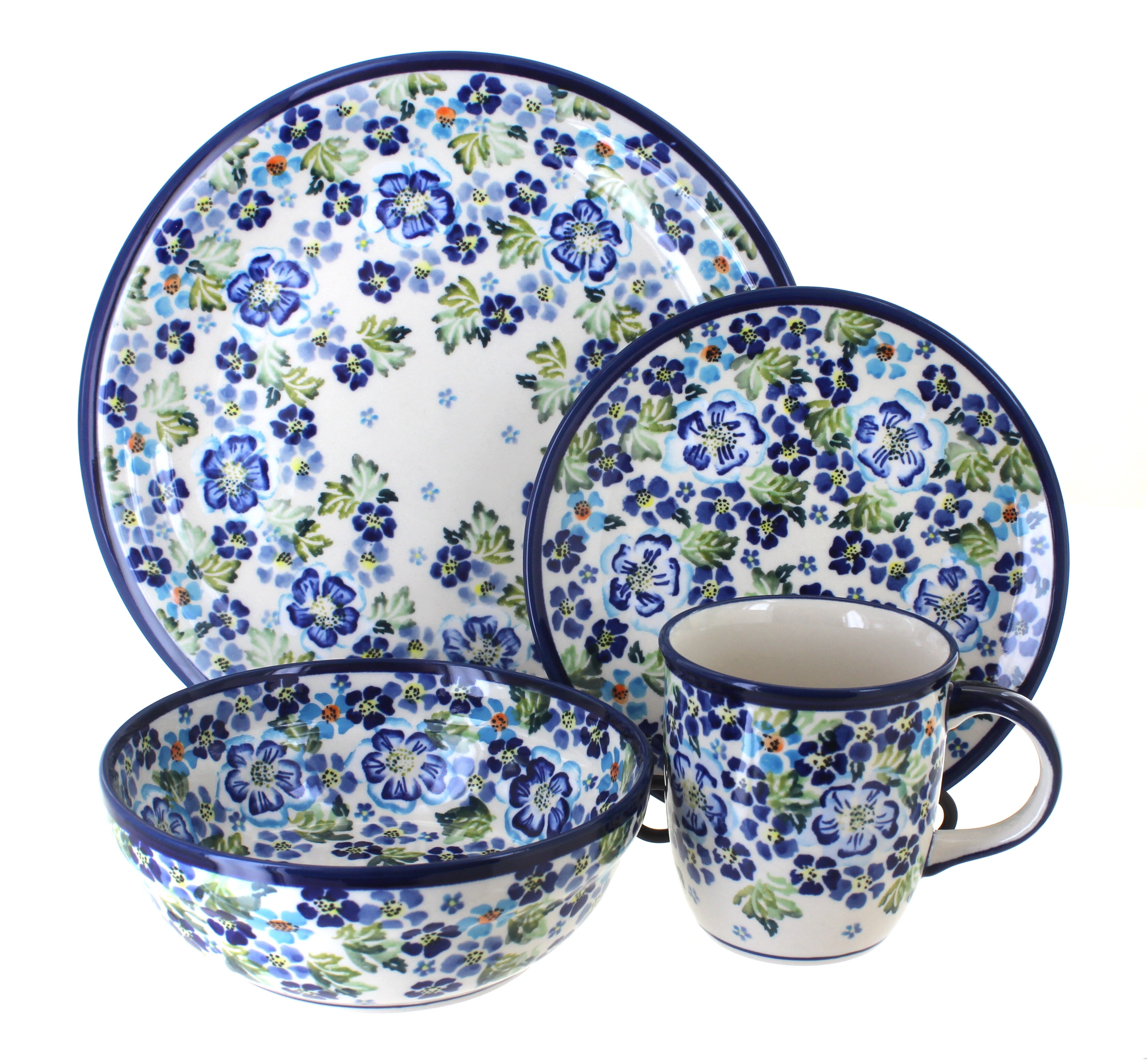 Blue Rose Polish Pottery Vintage Violet 16 PC Dinnerware Set - Walmart.com