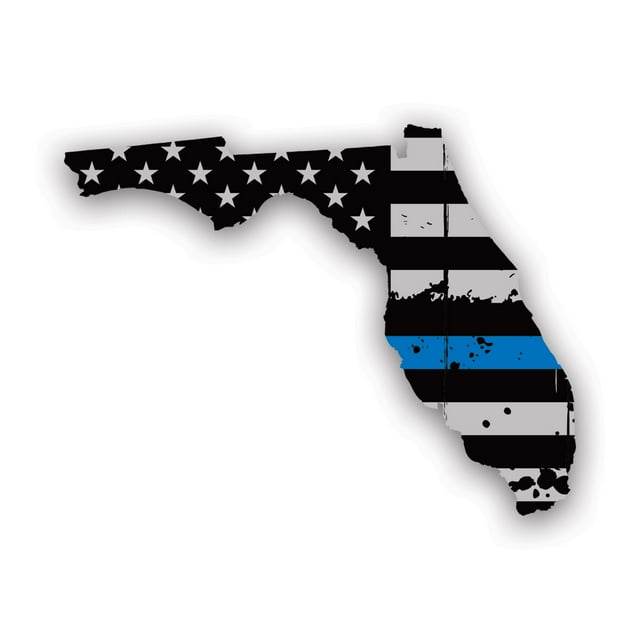 Distressed Florida State Shaped Subdued US Flag Thin Blue Line Sticker ...