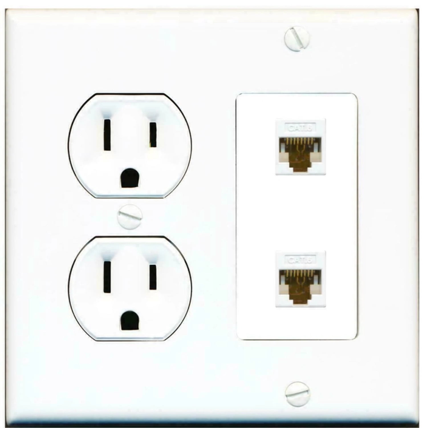 Ultra Spec Cables 15 Amp Duplex Round Power Outlet 2 Port Cat6 Ethernet ...