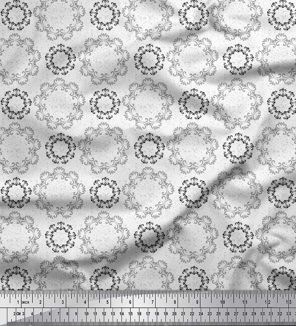 Soimoi Black Cotton Duck Fabric Filigree Damask Print Fabric by Yard 42 ...