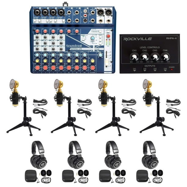 Soundcraft 4-Person Podcast Podcasting Recording Kit w/Mics+Headphones ...